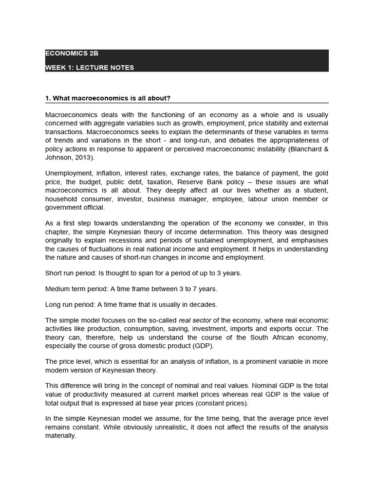 Week 1 Lecture Notes | PDF | Macroeconomics | Consumption (Economics)