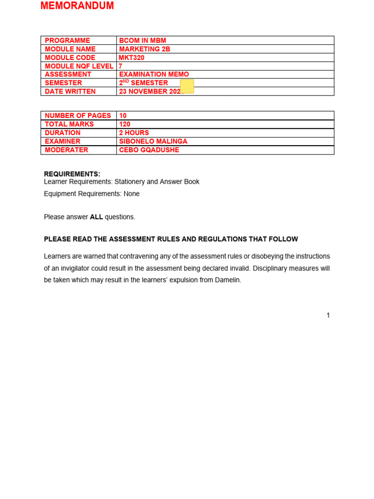Marketing 2B Exam Memo | PDF | Franchising | Value Chain
