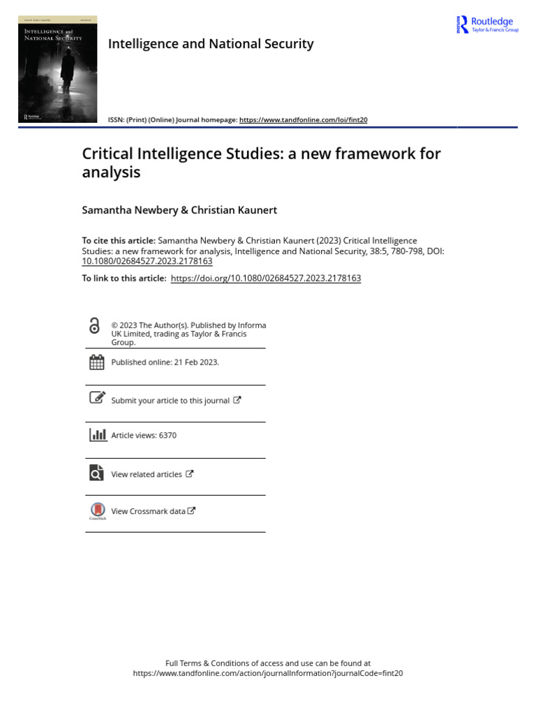 Critical Intelligence Studies A New Framework For Analysis | PDF ...