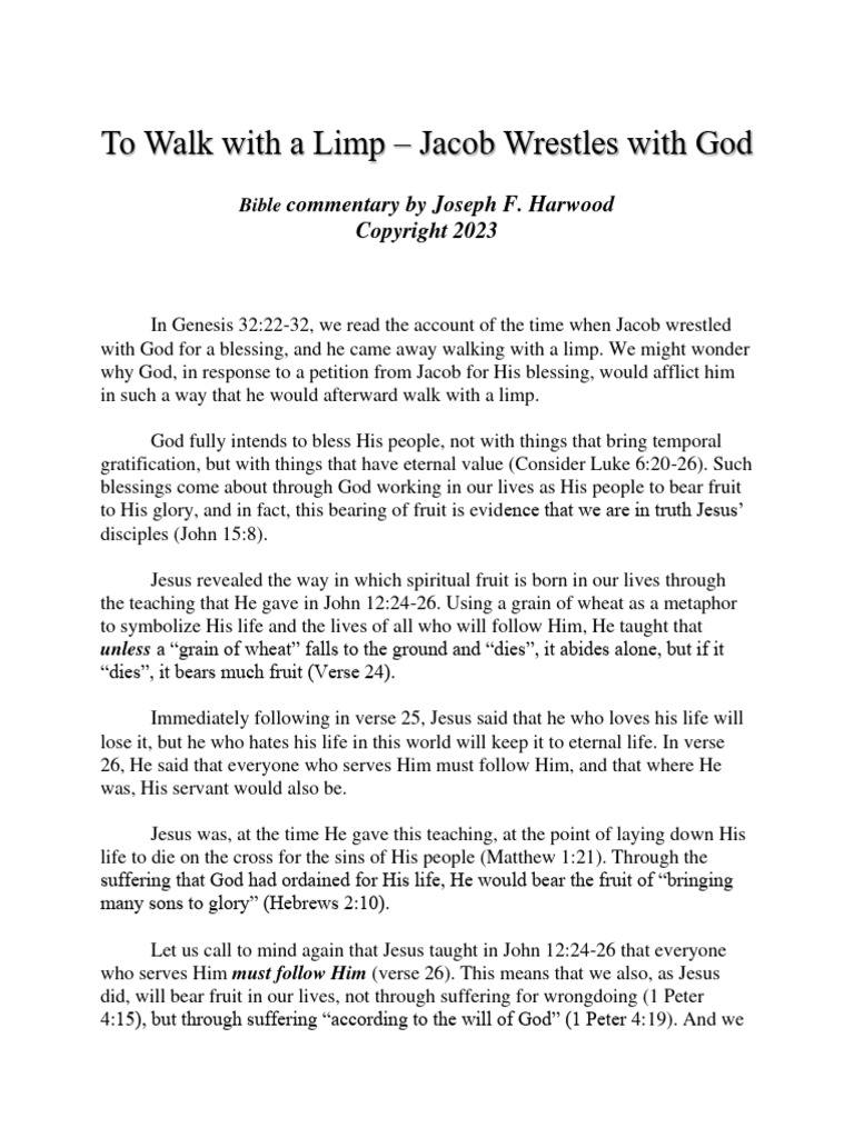 To Walk With A Limp - Jacob Wrestles With God | PDF | Jesus | Glory ...