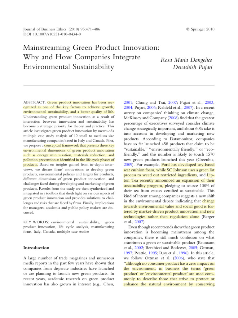 Mainstreaming Green Product Innovation Why and How Companies Integrate ...