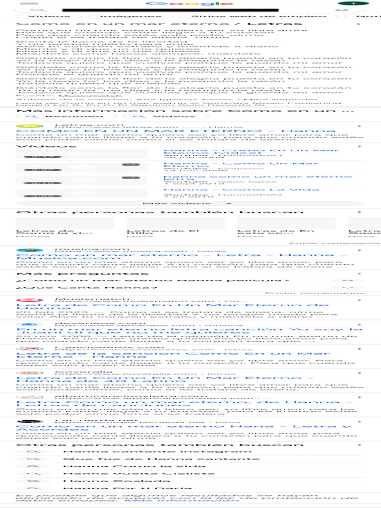 Hanna Como Un Mar Eterno Letra - Buscar Con Google | PDF | Música ...