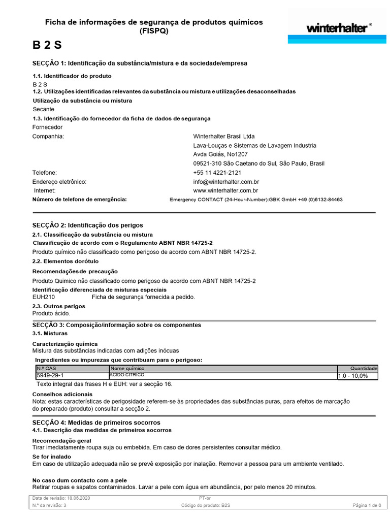 B2S FISPQ Safety-data-sheet PT Br | PDF | Química | Vapor