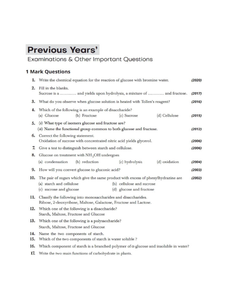Class 12 Chemistry Biomolecules Pyq | PDF | Nucleic Acids | Nucleotides