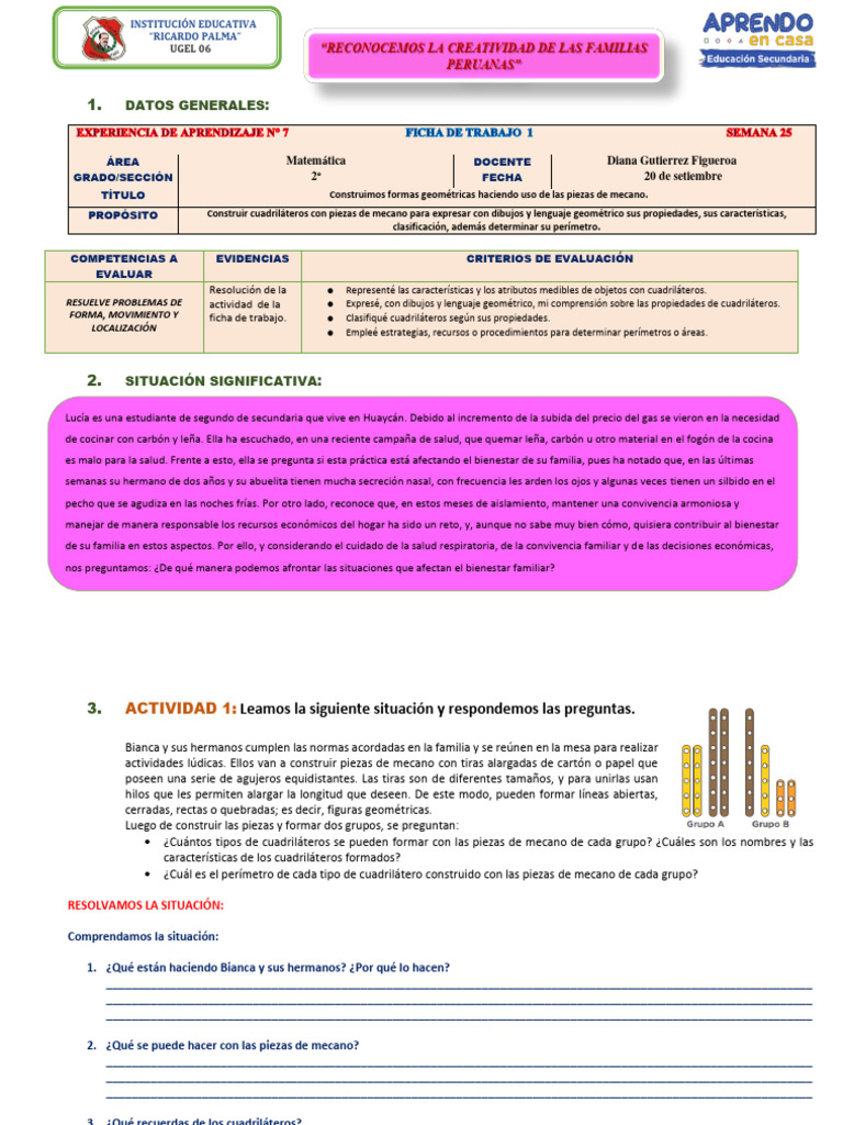 MAT - EXP.7.S25.FICHA1.Construimos Formas Geométricas Haciendo Uso de Las Piezas de Mecano | PDF