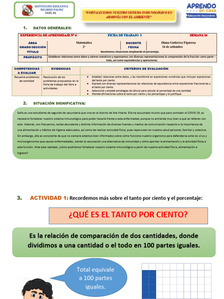 MAT - EXP.6.S24.FICHA3.Resolvemos Situaciones Empleando El Porcentaje | PDF | Porcentaje ...