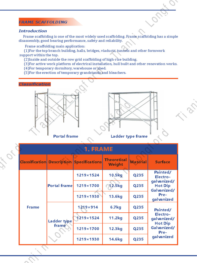 Catalog of Scaffolding - Tianjin Longford | PDF | Scaffolding