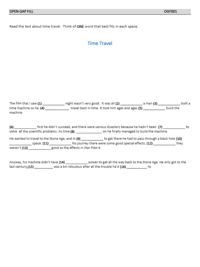 Time Travel Machine Gap Fill Exercise | PDF