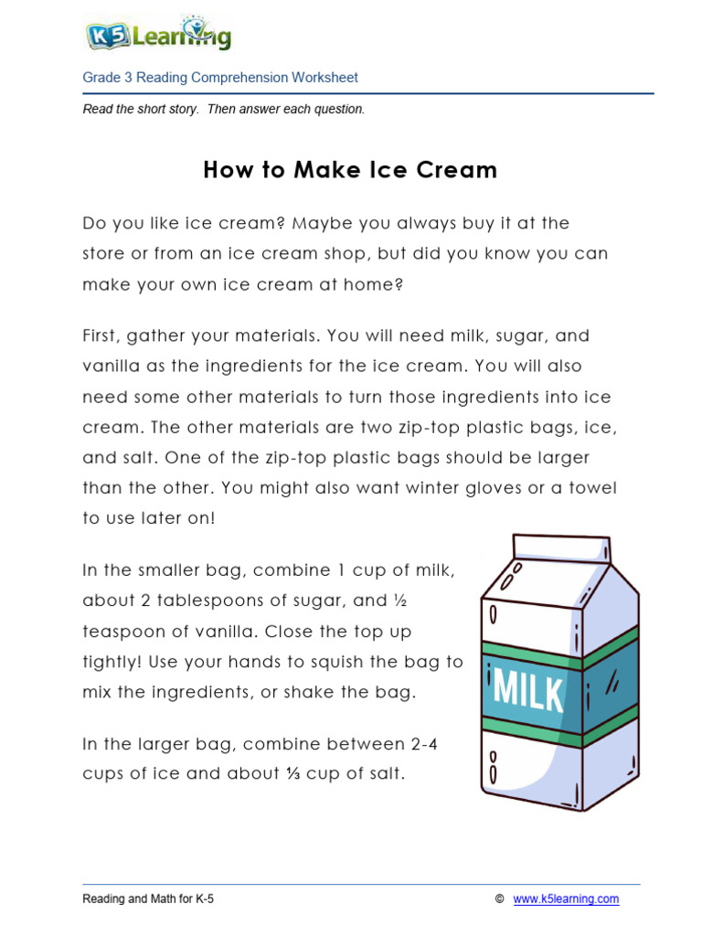 3rd Grade 3 Reading Ice Cream | PDF