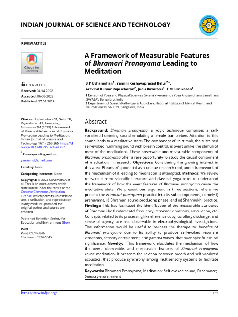 A Framework of Measurable Features of Bhramari Pranayama | PDF ... A Framework of Measurable Features of Bhramari Pranayama | PDF ...
