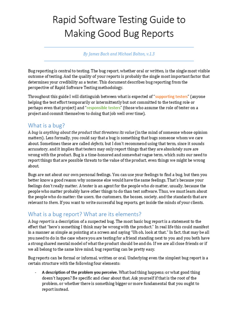 Bug Reporting Guide | PDF | Software Bug | Software Testing Bug Reporting Guide | PDF | Software Bug | Software Testing