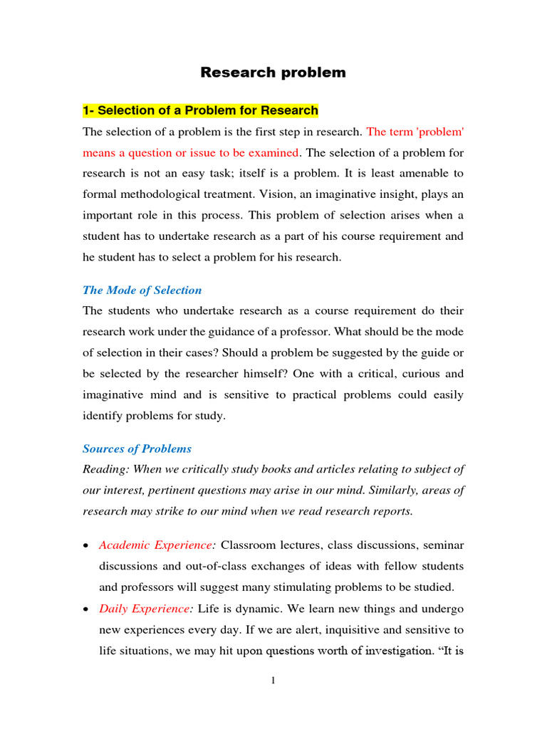 Selection of A Problem For Research | PDF | Mind | Insight