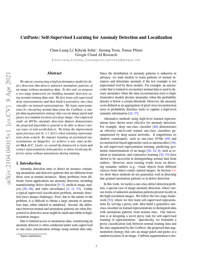 2 - Self-Supervised Learning For Anomaly Detection and Localization ...