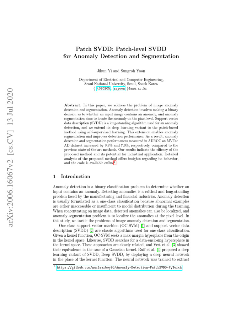 4 - Patch SVDD Patch-Level SVDD For Anomaly Detection and Segmentation | PDF | Image ...