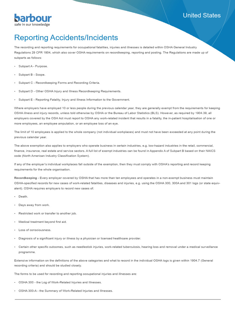 USA Topic Guide Reporting Accidents and Incidents | Download Free PDF ...
