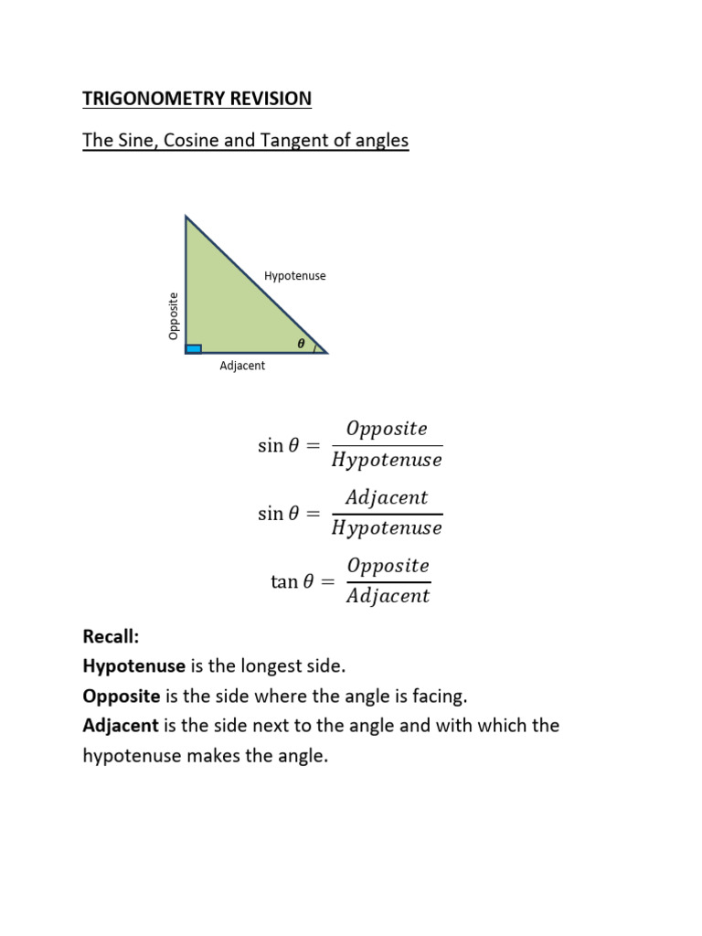 O'level MATHEMATICS TRIGONOMETRY REVISION | PDF | Angle | Complex Analysis