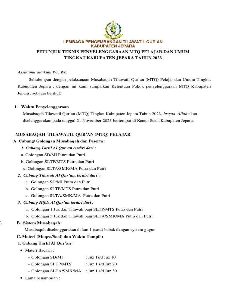 Juknis MTQ Tahun 2023 | PDF