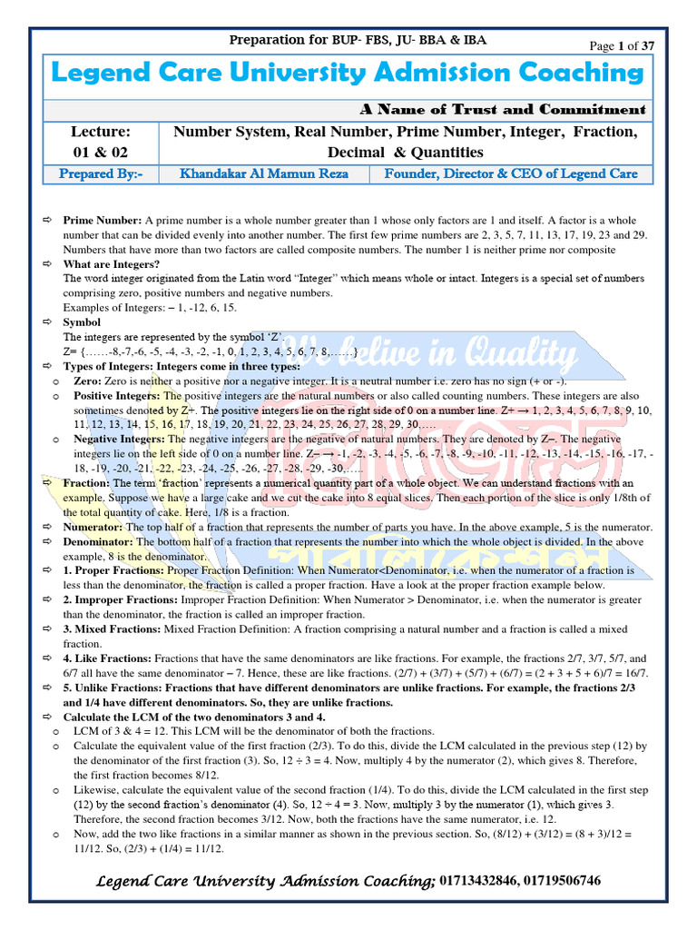 Bba Iba Math Lecture 01-08 | PDF | Numbers | Mathematical Objects