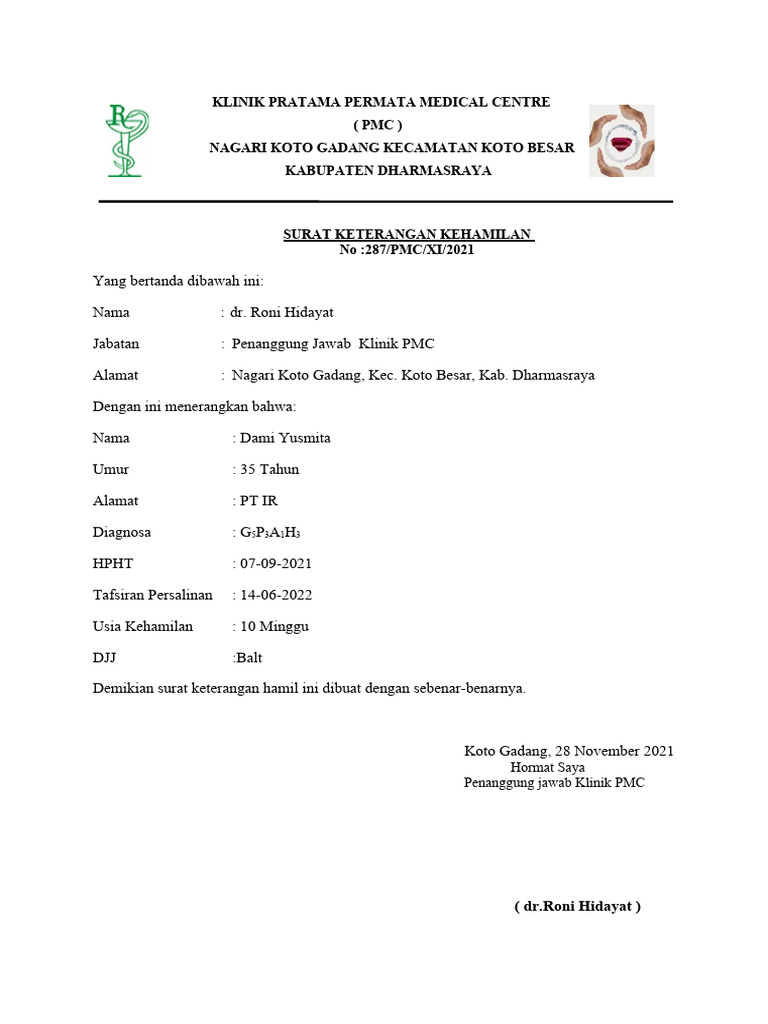 (DR - Roni Hidayat) : Hormat Saya Penanggung Jawab Klinik PMC | PDF