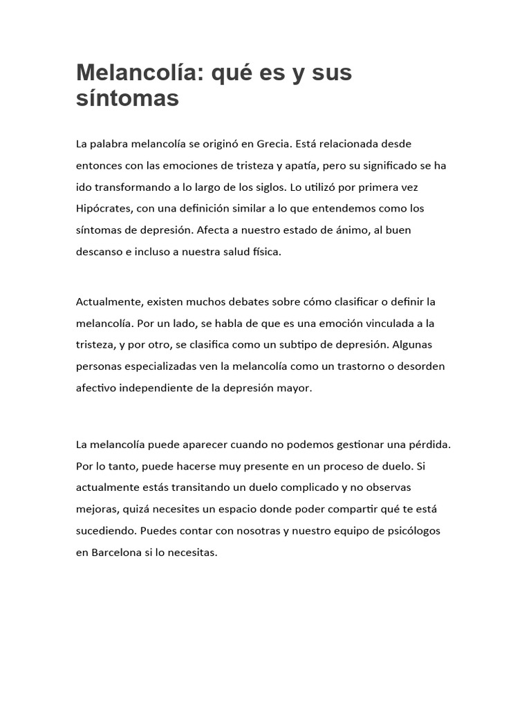 Definición y síntomas de melancolía | PDF