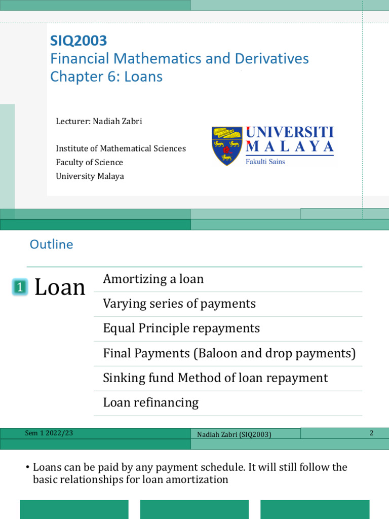Financial Mathematics and Derivatives Chapter 6: Loans | PDF | Interest ...