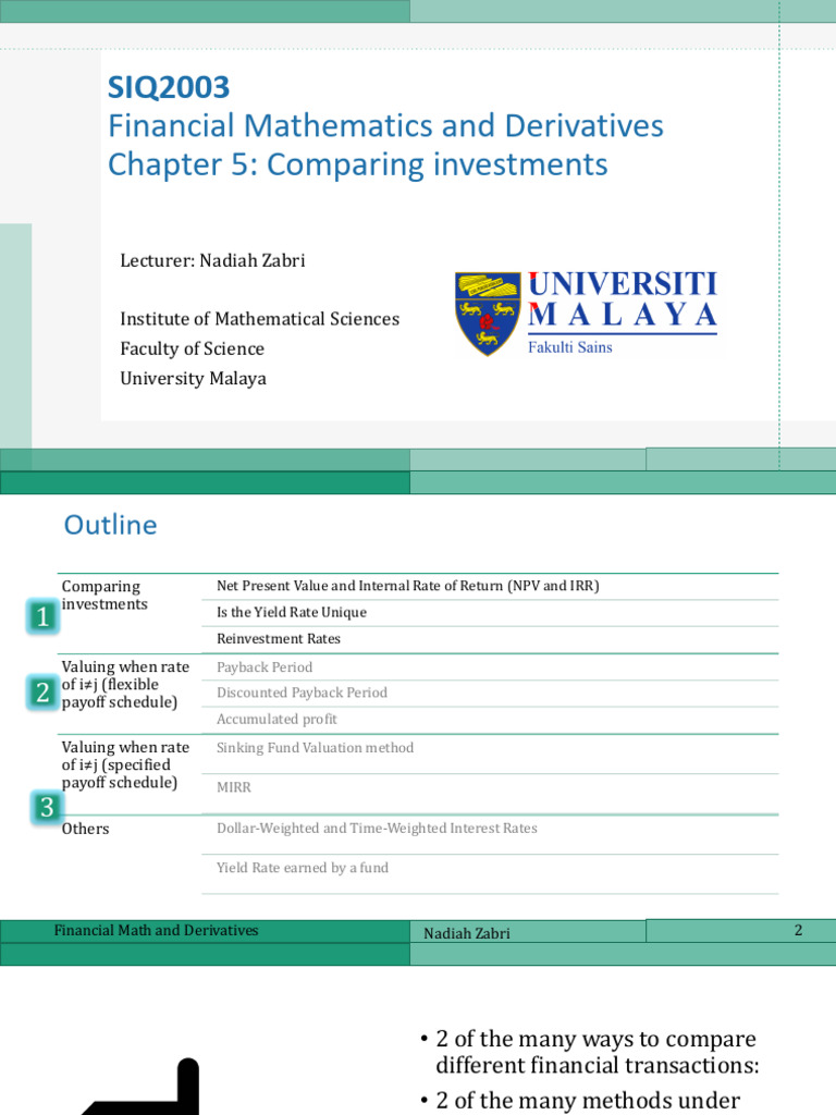 Lecture 5 Comparing Investments | PDF | Net Present Value | Internal Rate Of Return