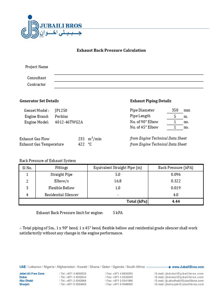 Exhaust Back Pressure Calculation | PDF