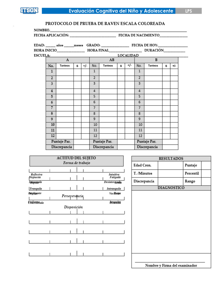 Protocolo - Raven Coloreada | PDF | Sicología | Cognición