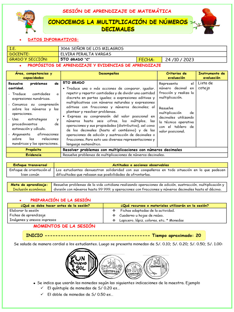 Ses-Lun-Mat-Conocemos La Multiplicación de Números Decimales | PDF ...