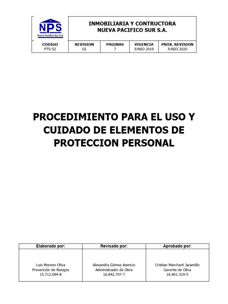 Procedimiento para Uso y Cuidado de Epp | PDF