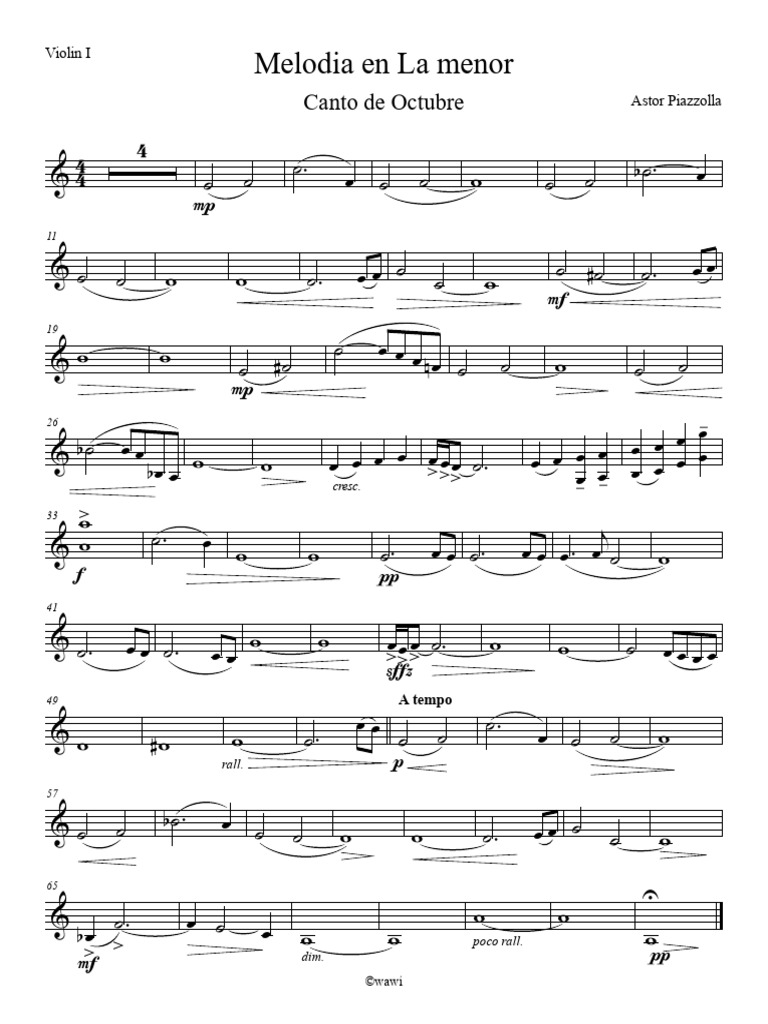 Melodia en La Menor - Astor Piazzolla - Violin I | PDF