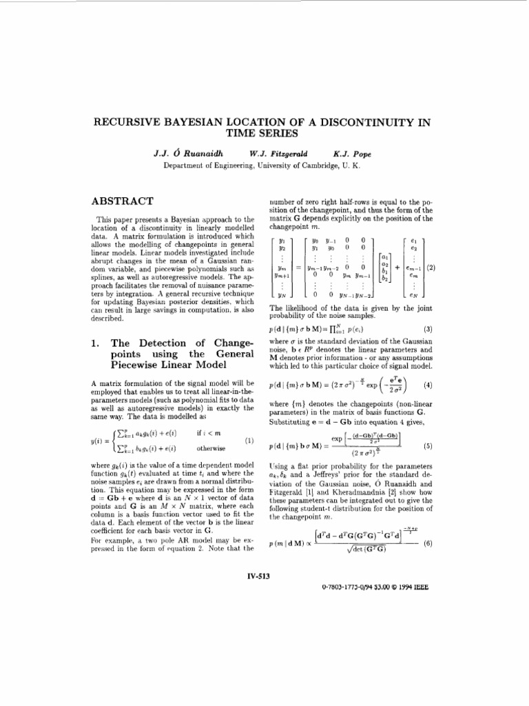 1994 - Recursive-Bayesian-Location-Of-A-Discontinuity-In-Time-Series | PDF | Time Series ...