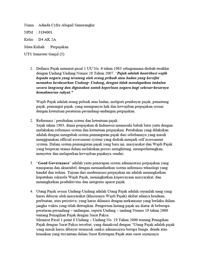 UTS Perpajakan | PDF | Bisnis | Pengelolaan Keuangan & Uang