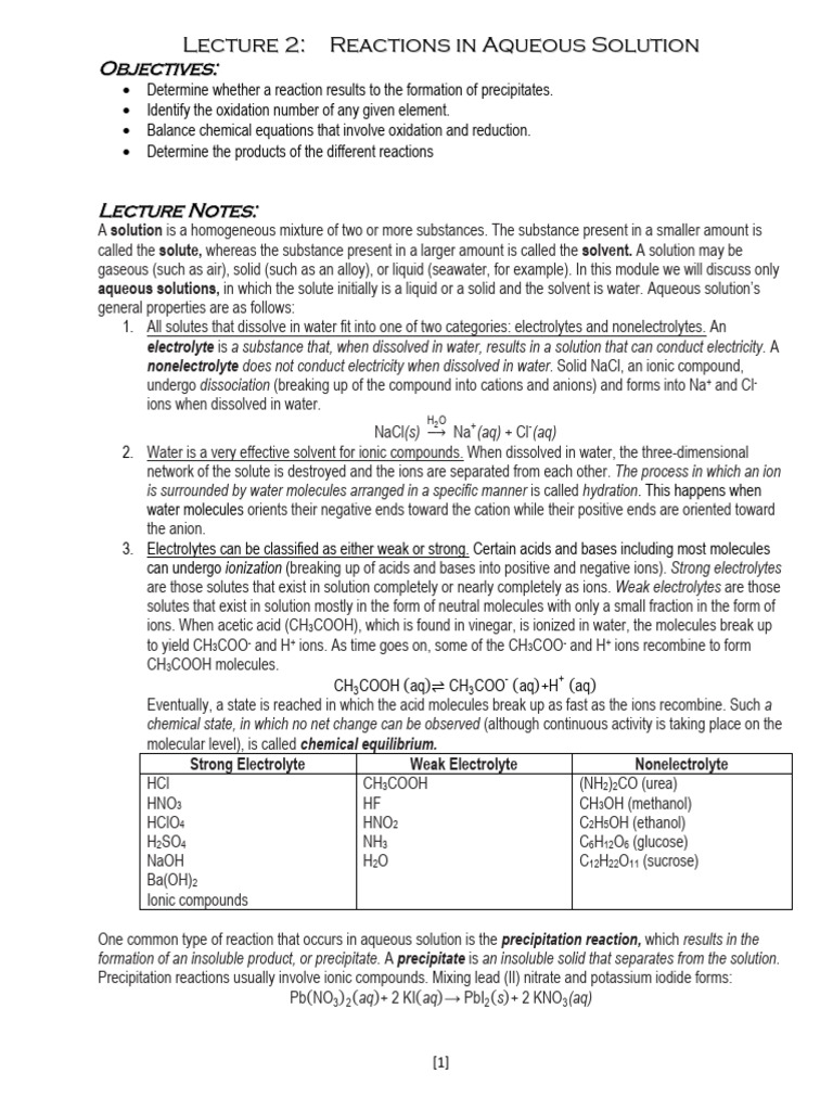 Reactions in Aqueous Solution | PDF | Acid | Ion