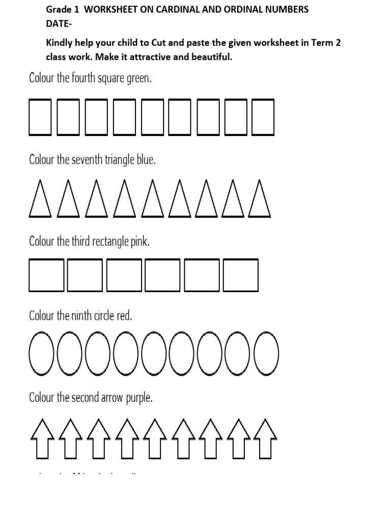Worksheet Grade 1 CARDINAL AND ORDINAL NUMBERS | PDF