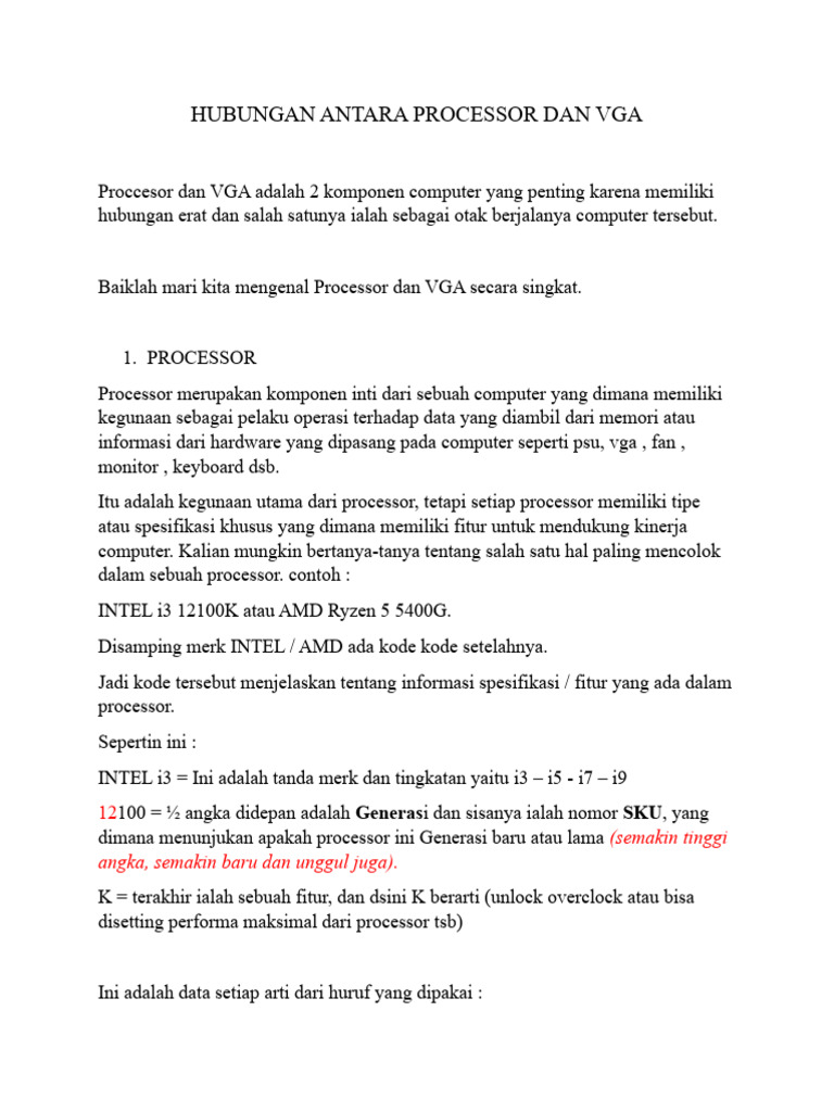 Hubungan Processor dan VGA dalam Komputer | PDF | Game & Aktivitas ...