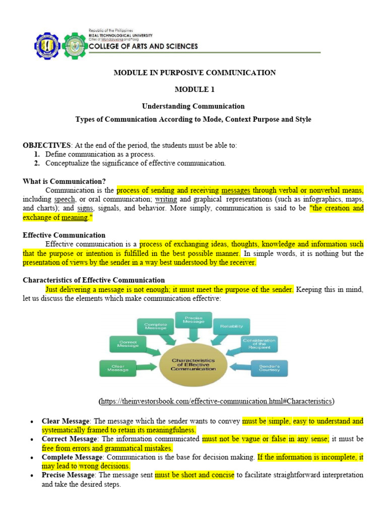 Module in Purposive Communication | PDF | Communication | Nonverbal ...