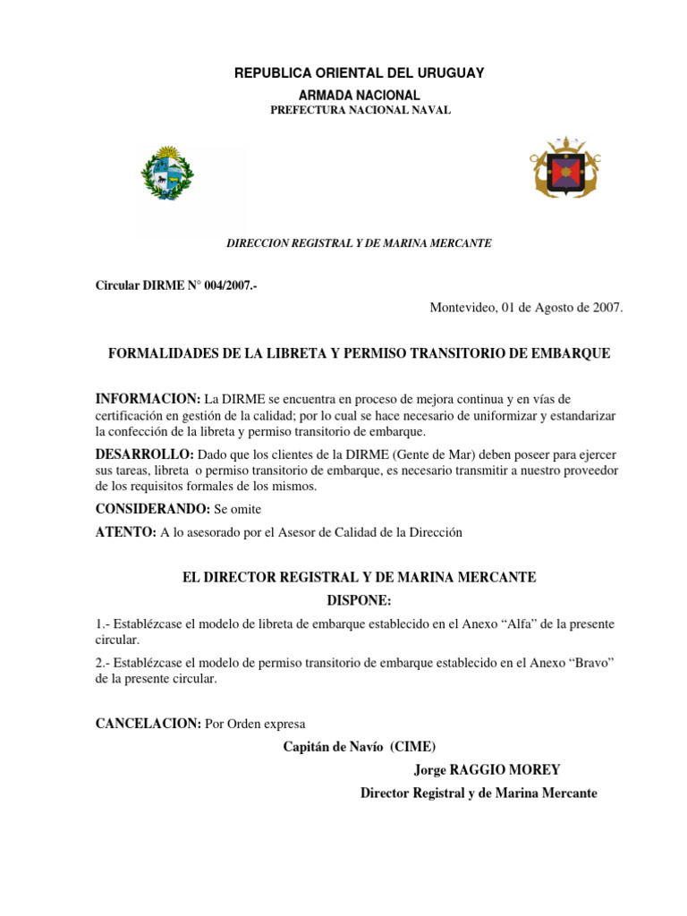 circular_dirme_004_07 permiso embarque | PDF