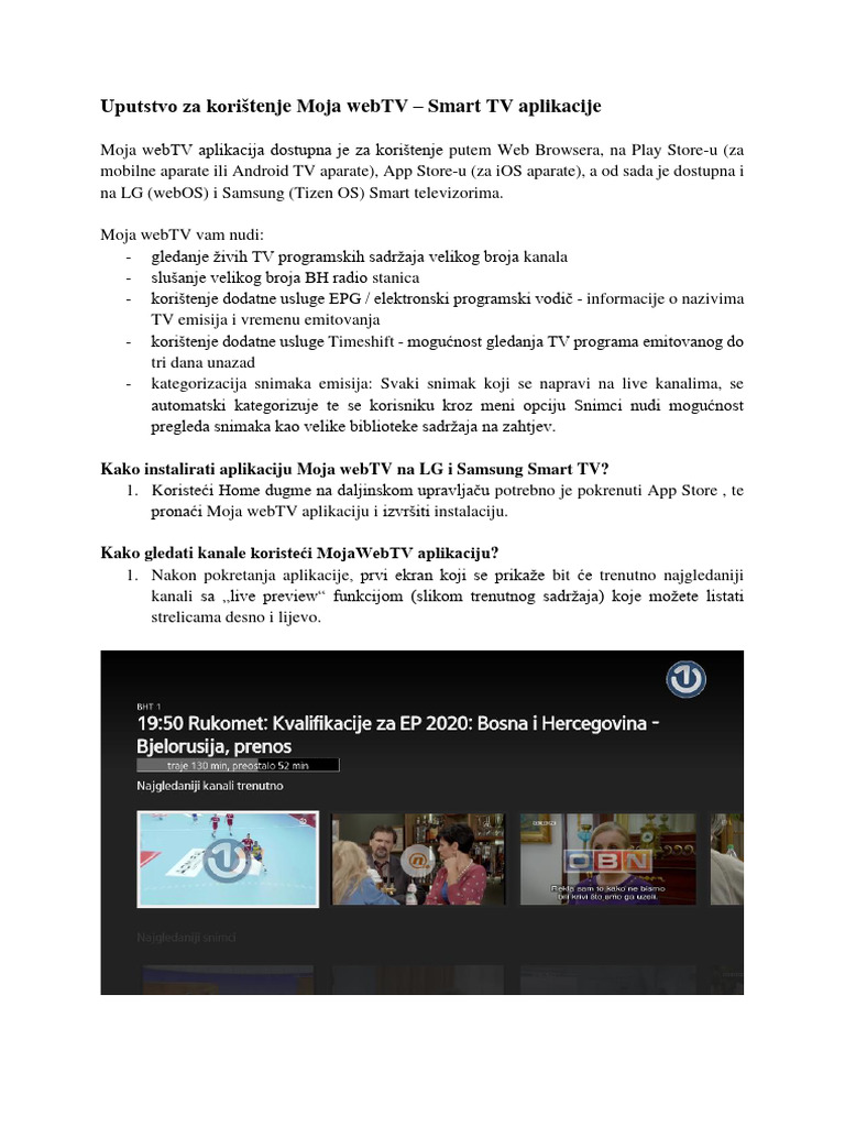 Uputstvo Za Koristenje Moja Webtv Smart TV Aplikacije Moja Webtv Aplikacija Dostupna Je Za ...