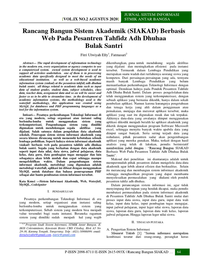 Rancang Bangun Sistem Akademik (SIAKAD) Berbasis Web Pada Pesantren Tahfidz Adh Dhuhaa Bulak ...