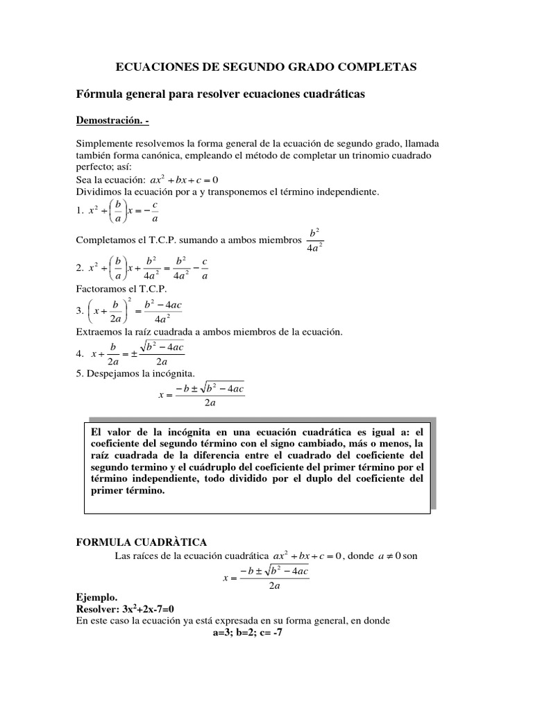 Ecuaciones De Segundo Grado Completas – XFQS