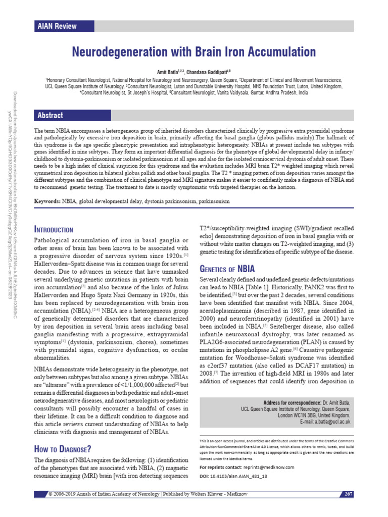 Neurodegeneration With Brain Iron Accumulation.4 | PDF | Cerebellum ...