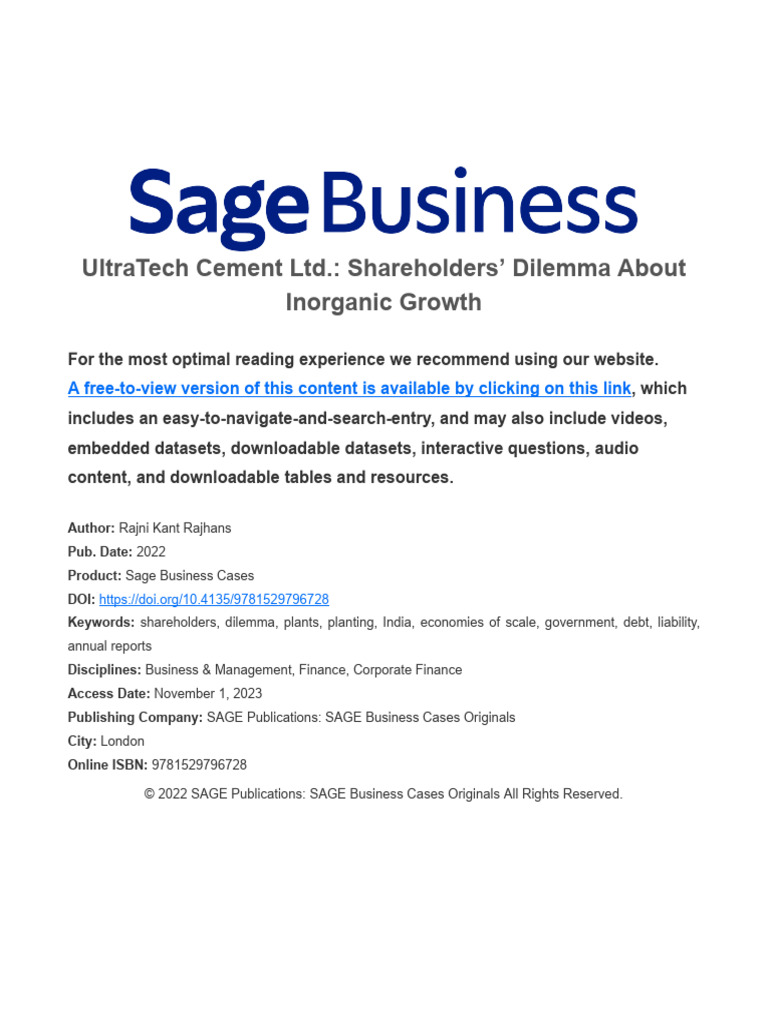 Case 1 Ultratech-Cement-Ltd-Shareholders-Dilemma-About-Inorganic-Growth ...