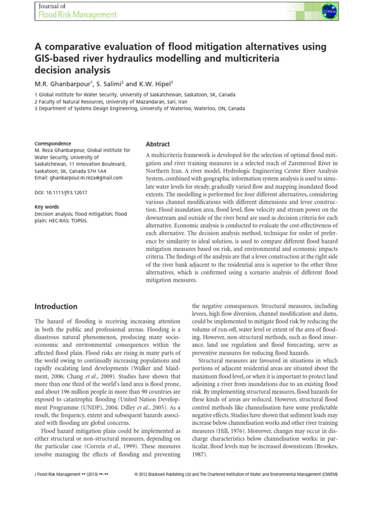 A Comparative Evaluation of Flood Mitigation Alternatives Using GIS-based River Hydraulics ...