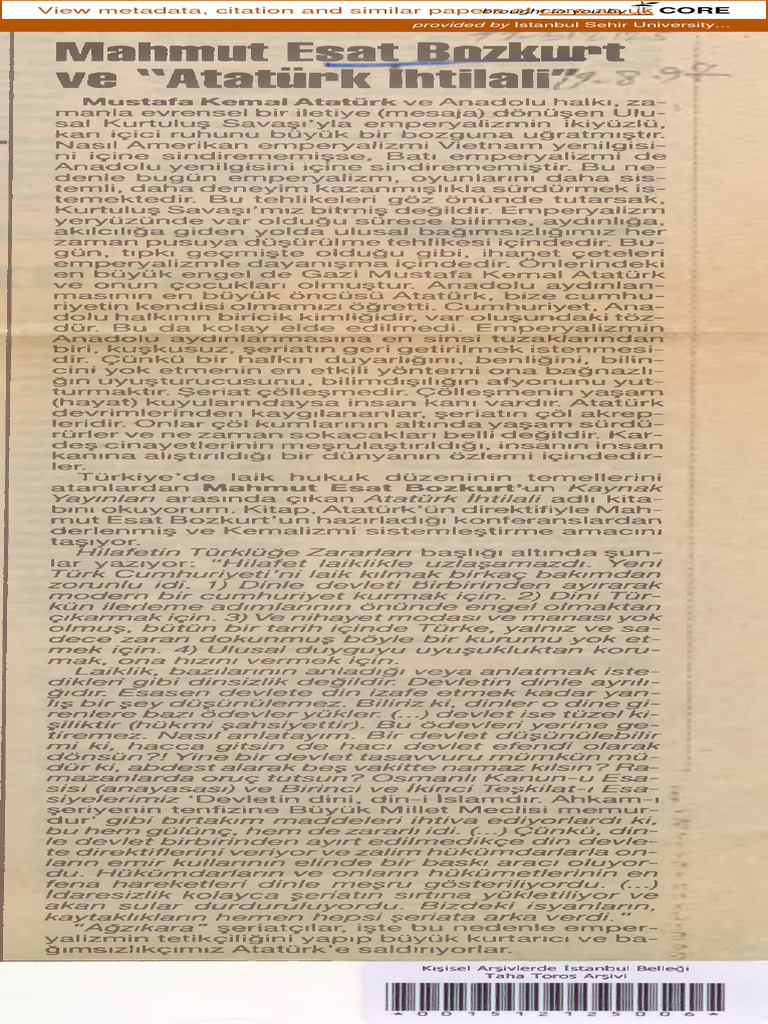 Mahmut Esat Bozkurt Ve "Atatürk Ihtilali' | PDF