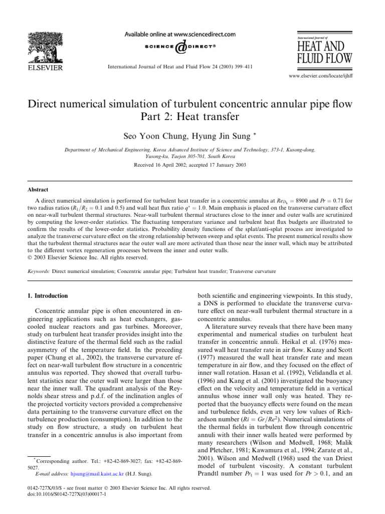 Direct Numerical Simulation of Turbulent Concentric Annular Pipe Flow | PDF | Turbulence ...
