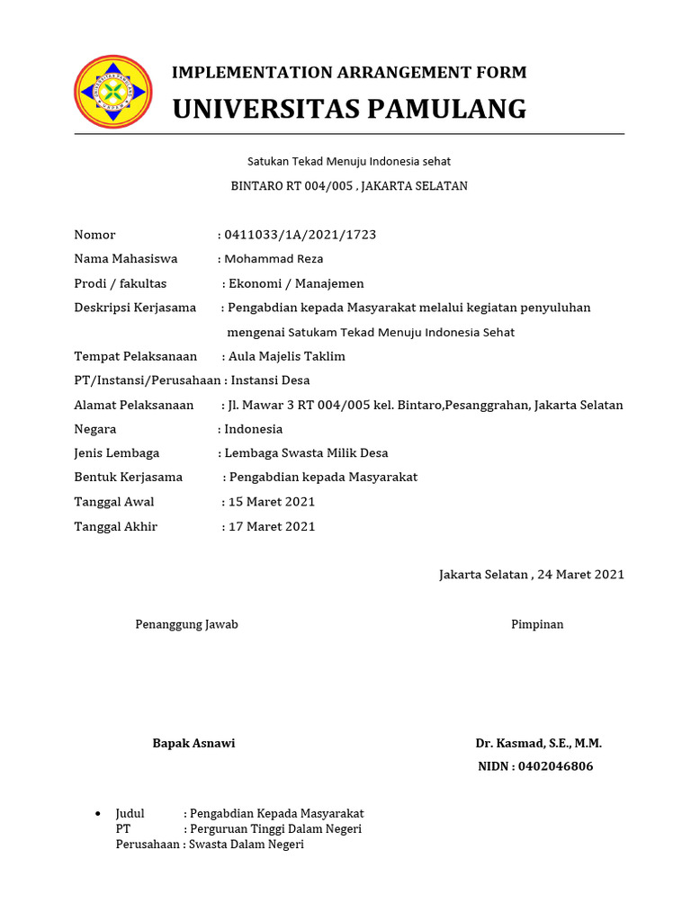 Implementation Arrangement Form | PDF