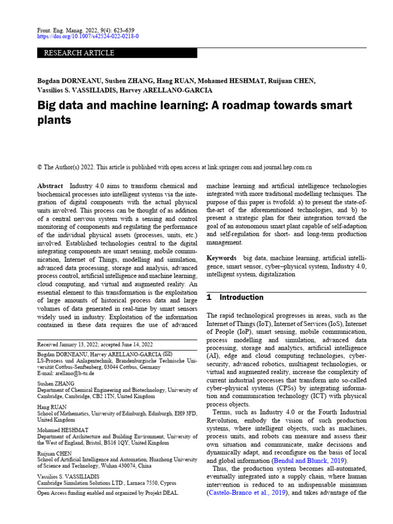Big Data and Machine Learning - A Roadmap Towards Smart Plant | PDF ...