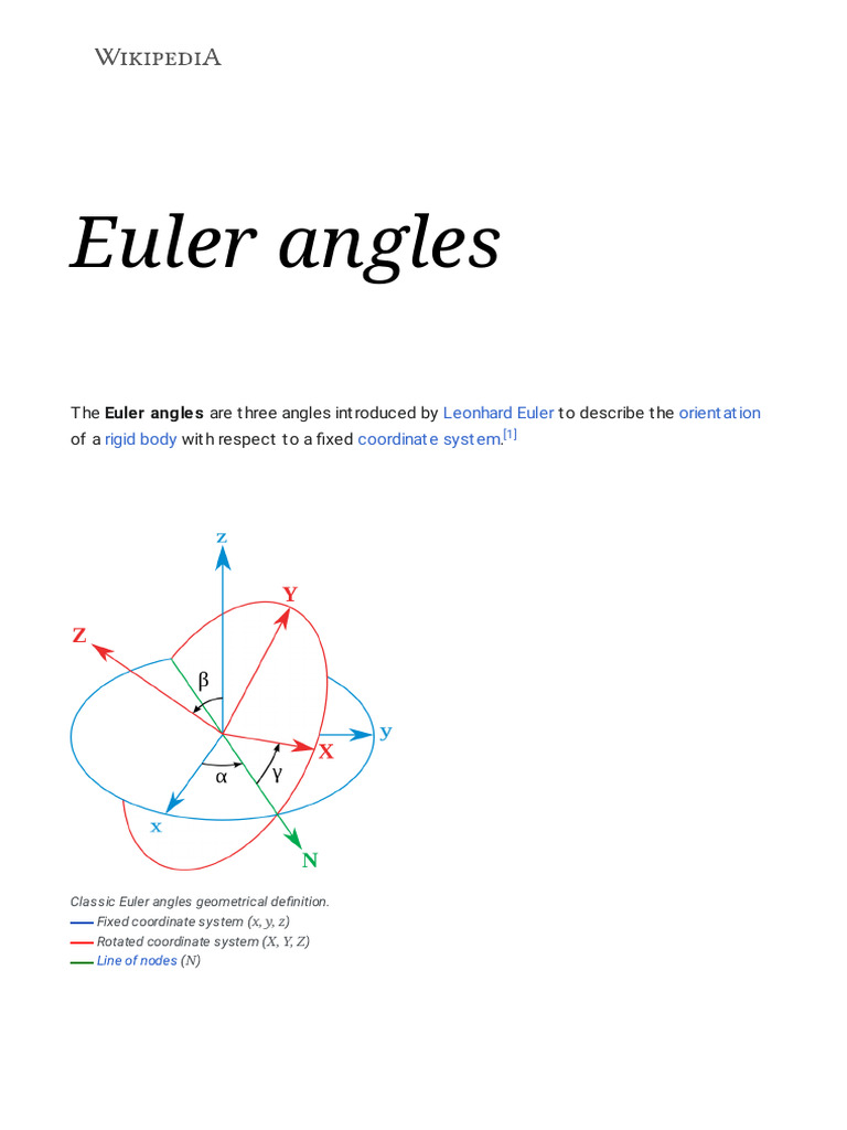 Euler Angles - Wikipedia | PDF | Geometric Measurement | Linear Algebra