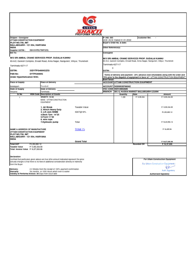 PI Ambal Crane Service 12x42 | PDF | Invoice | Business